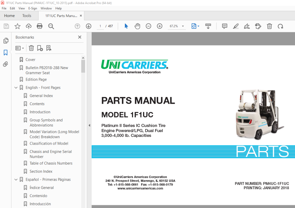 Unicarriers Forklift 1F1UC Parts Manual PN PM4UC-1F1UC – PDF DOWNLOAD ...
