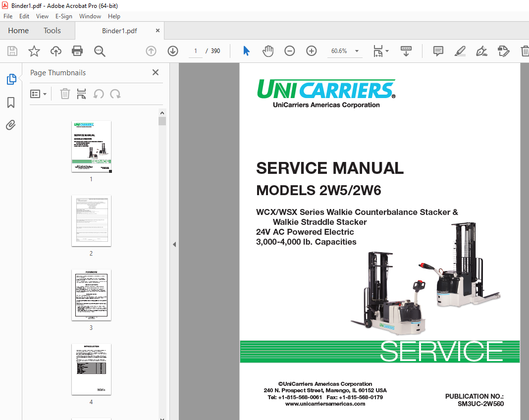 Unicarriers Forklift 2W5 2W6 Service Manual SM3UC-2W560 – PDF DOWNLOAD ...
