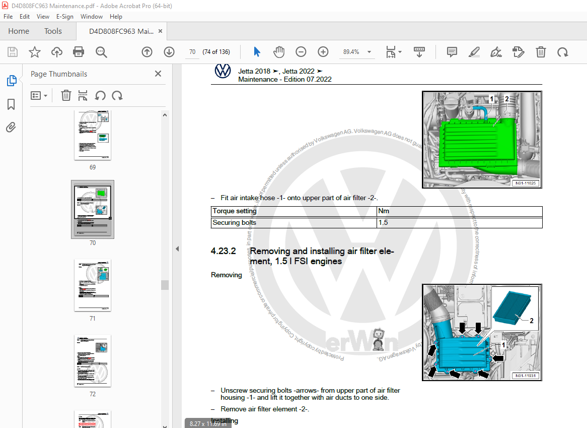 Volkswagen Jetta 2018 & Jetta 2022 Maintenance Manual PDF ...