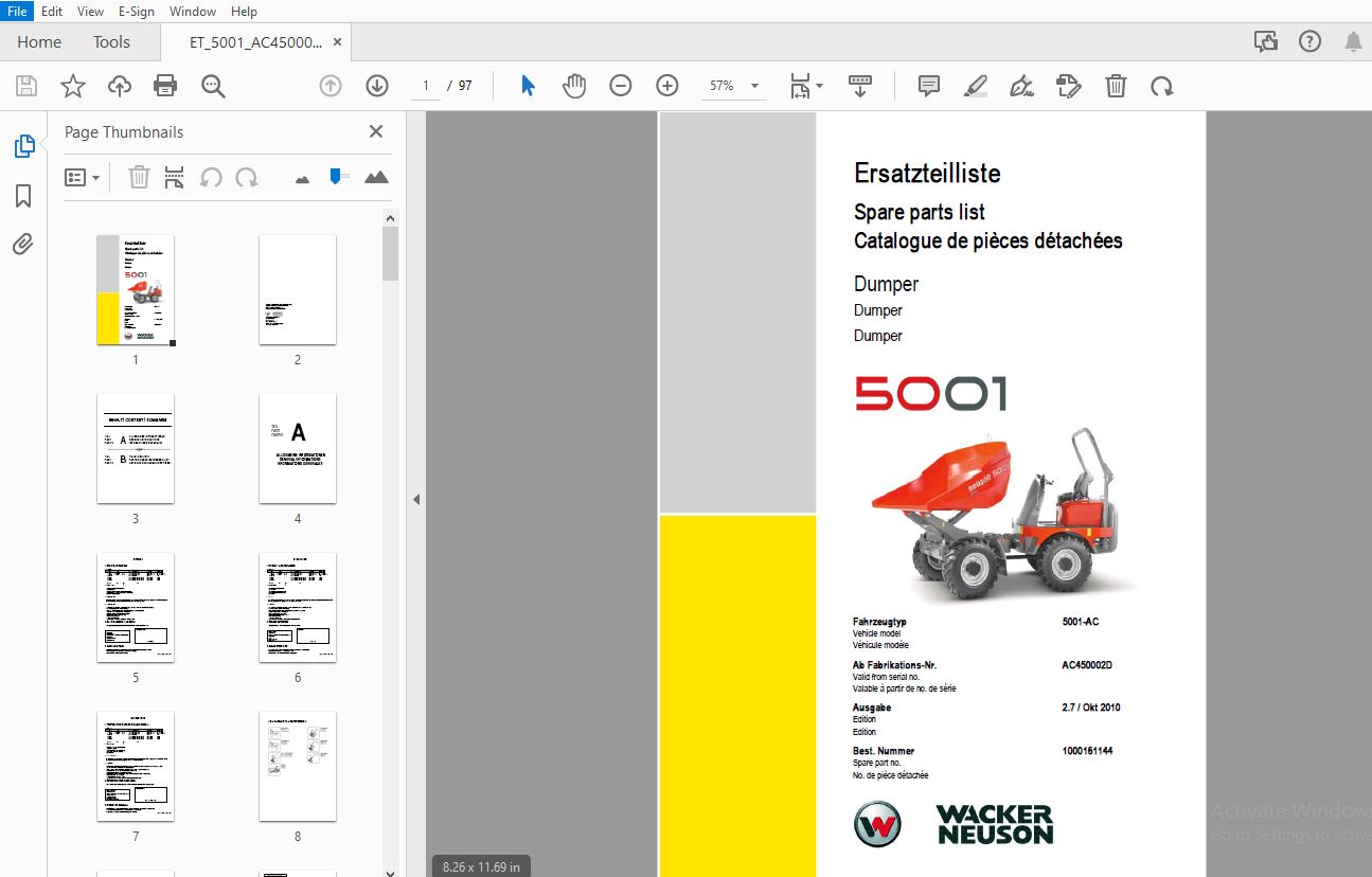 WACKER NEUSON 5001 DUMPER PARTS MANUAL 1000161144 - PDF DOWNLOAD ...