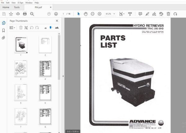 Advance Hydro Retriever Trac 280 BHD Parts Manual – PDF DOWNLOAD ...