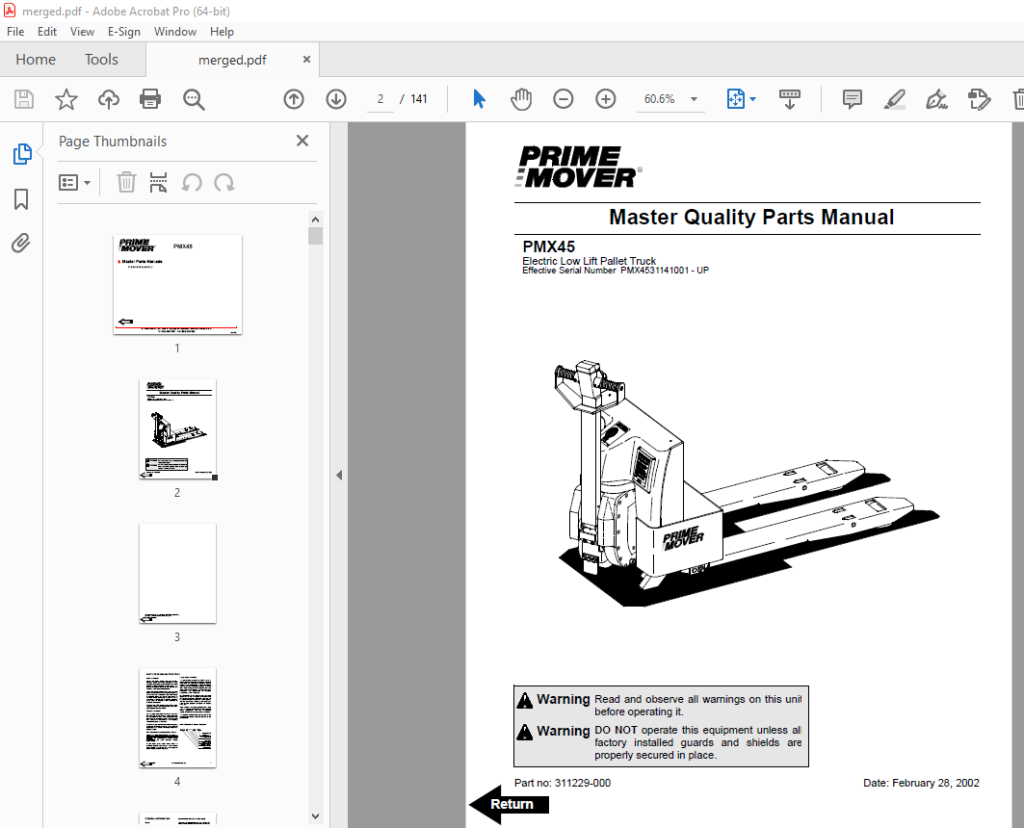 BT Prime-Mover PMX45 Electric Low Lift Pallet Truck Master Parts Manual ...