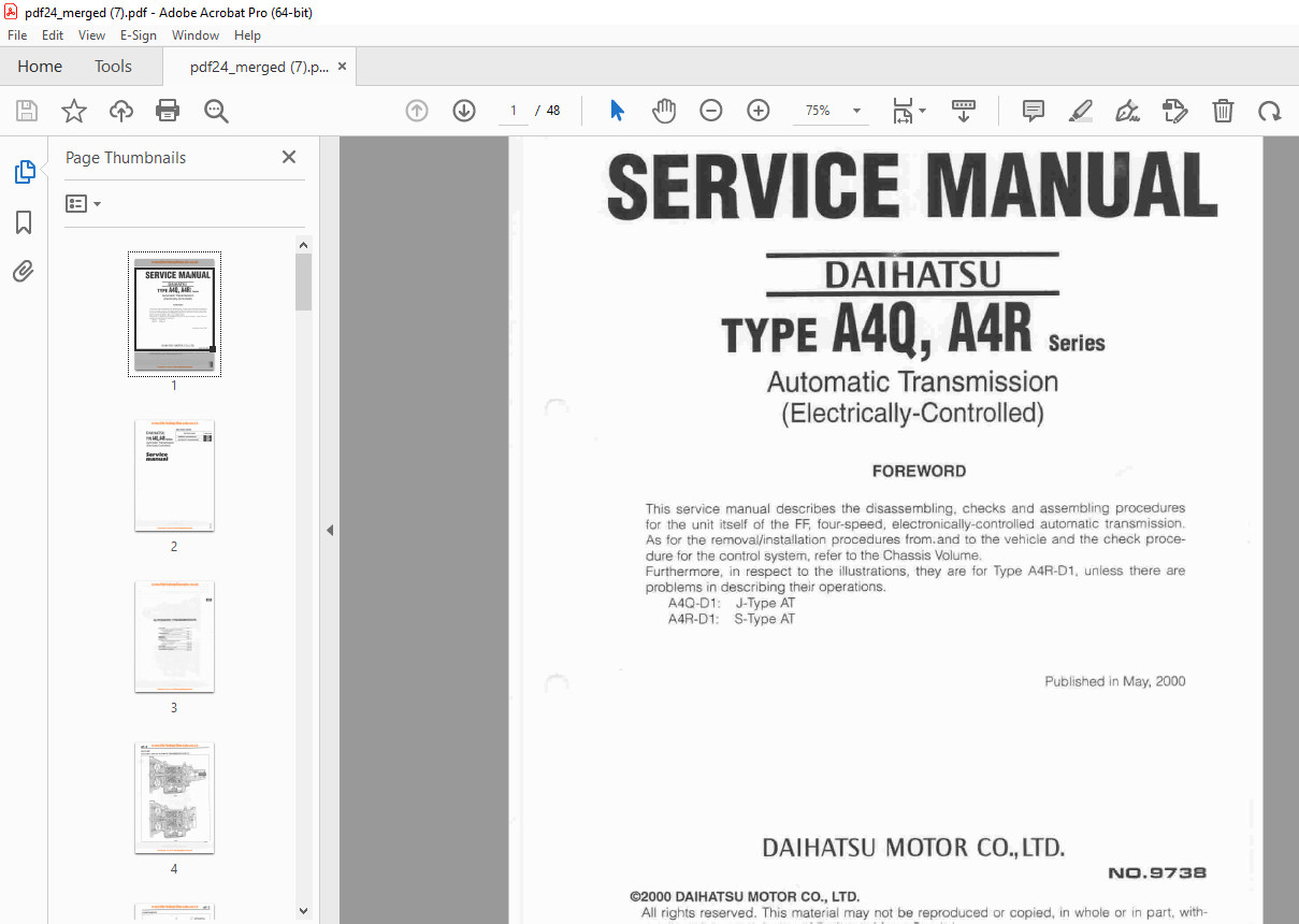 Daihatsu A4Q A4R Series Automatic Transmission Service Manual - PDF