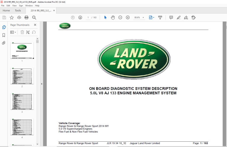 Land Rover 5.0L V8 AJ 133 ENGINE SYSTEM ON BOARD DIAGNOSTIC SYSTEM ...