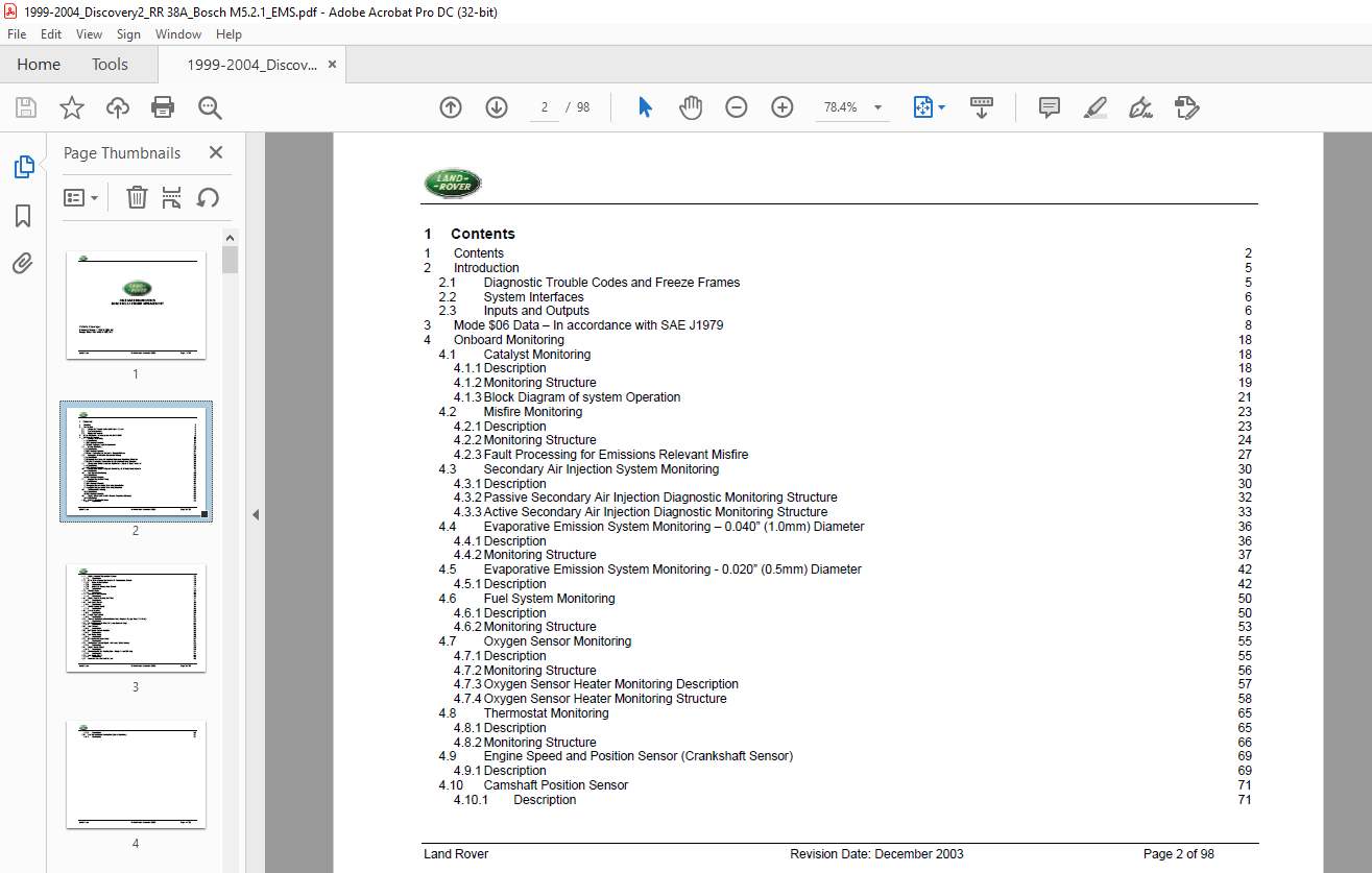 Land Rover BOSCH M5.2.1 ENGINE MANAGEMENT ON BOARD DIAGNOSTICS Manual ...
