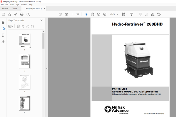 Nilfisk Advance Hydro-Retriever 260BHD Parts Manual – PDF DOWNLOAD ...