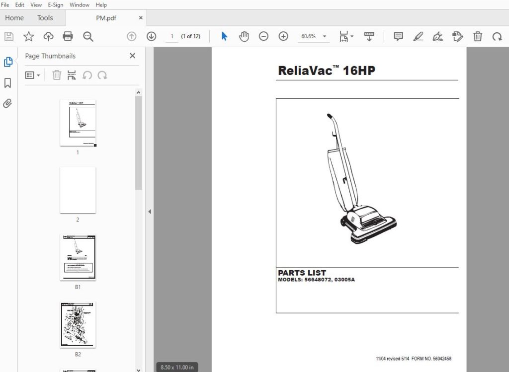 Nilfisk Advance ReliaVac 16HP Parts Manual 56042458 - PDF DOWNLOAD ...