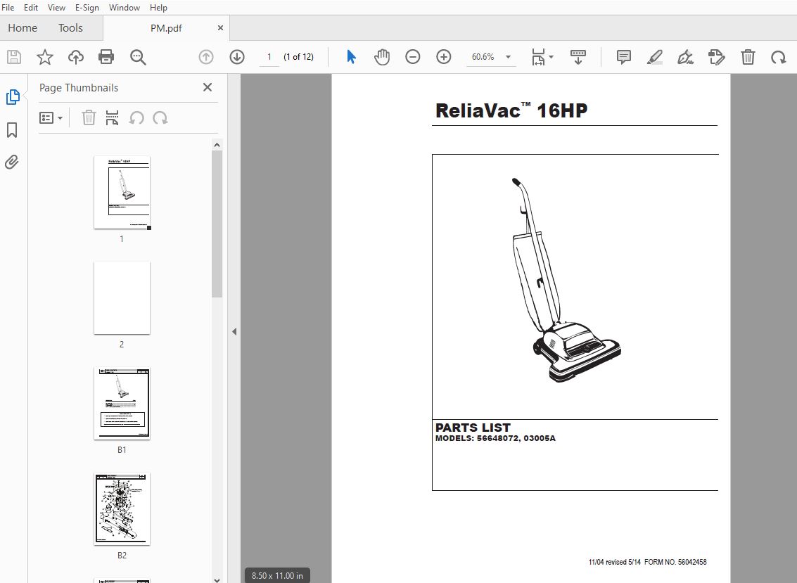 Nilfisk Advance ReliaVac 16HP Parts Manual 56042458 - PDF DOWNLOAD ...