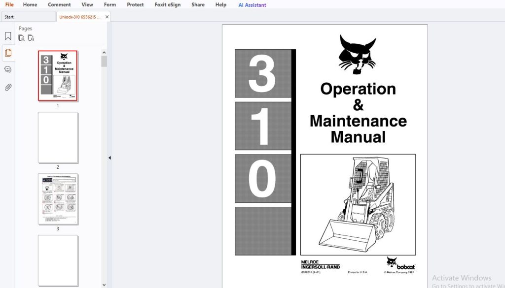 Bobcat 310 Operation & Maintenance Manual 6556215 – PDF DOWNLOAD ...