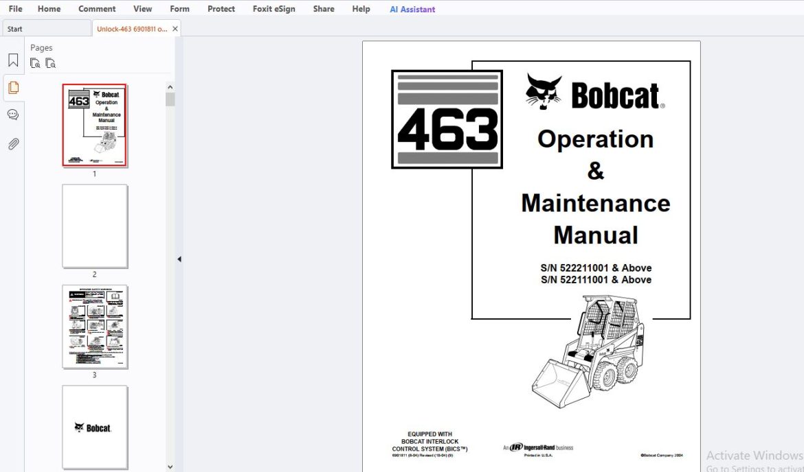 Bobcat 463 Operation & Maintenance Manual 6901811 – PDF DOWNLOAD ...