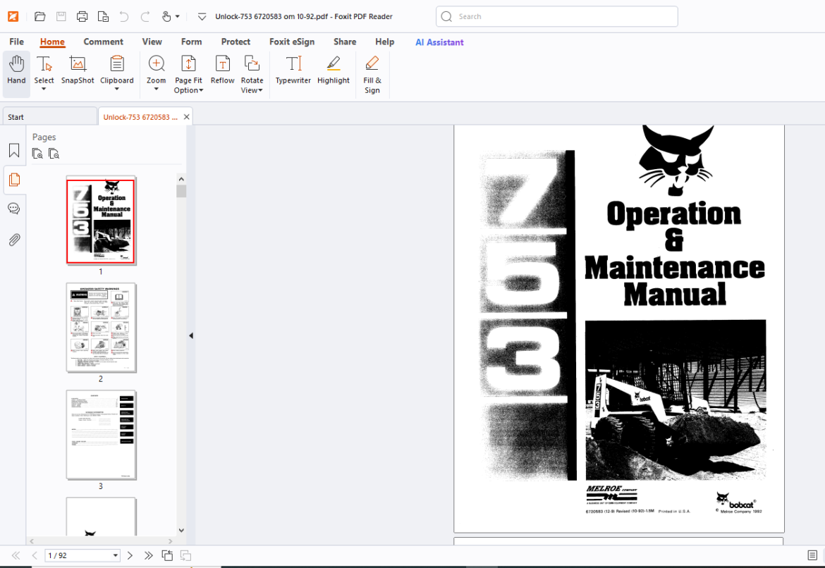 Bobcat 753 Operation & Maintenance Manual – PDF DOWNLOAD – HeyDownloads ...