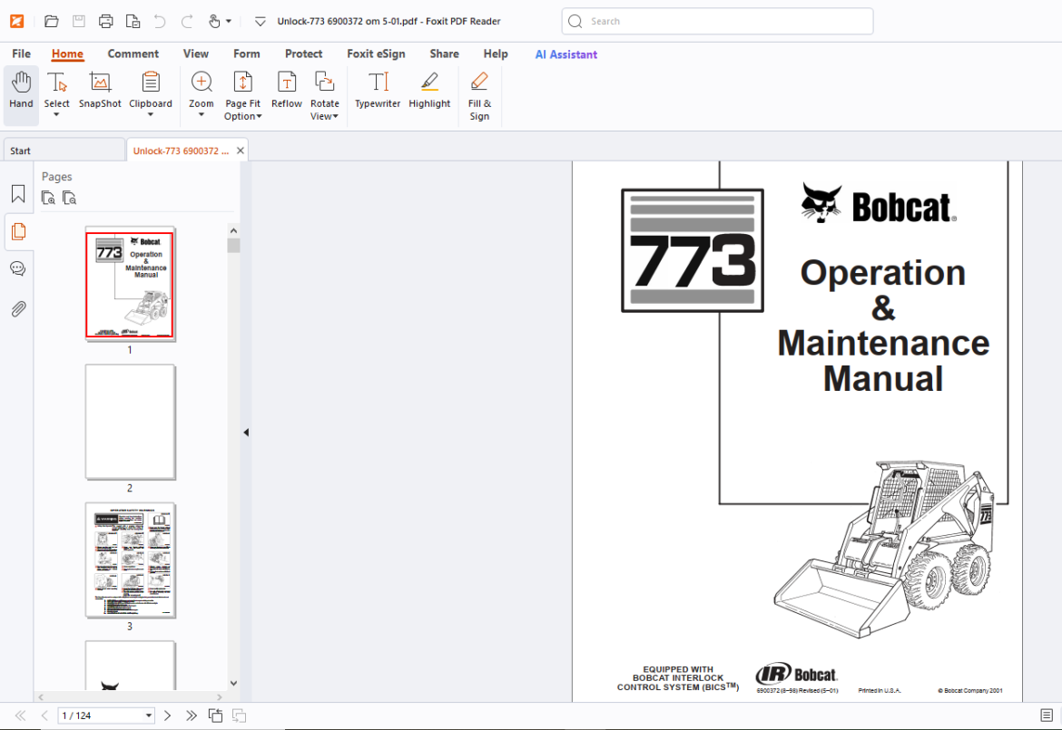 Bobcat 773 Operation & Maintenance Manual – PDF – HeyDownloads – Manual ...