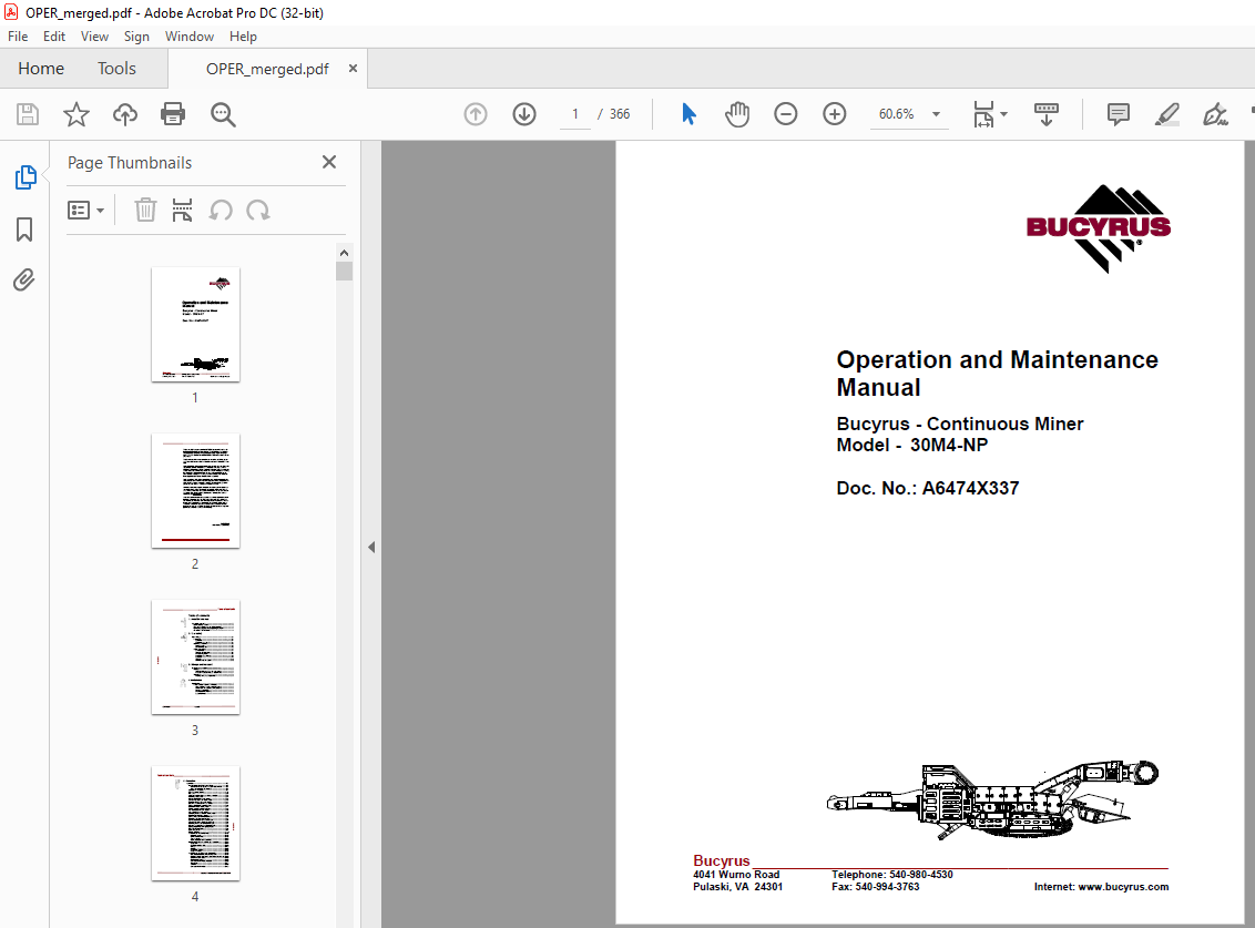 CAT Bucyrus Continuous Miner Operation and Maintenance Manual PDF