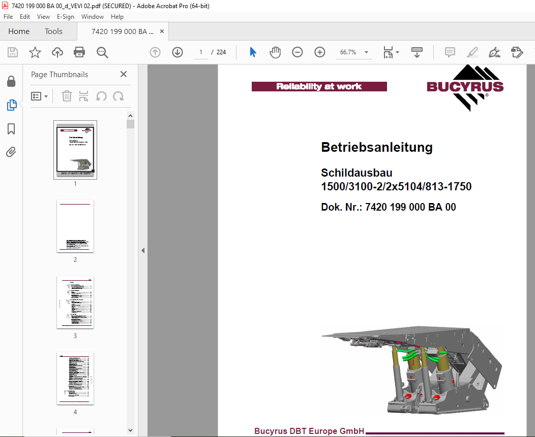 CAT Bucyrus Schildausbau 1500/3100-2/2x5104/813-1750 Betriebsanleitung ...