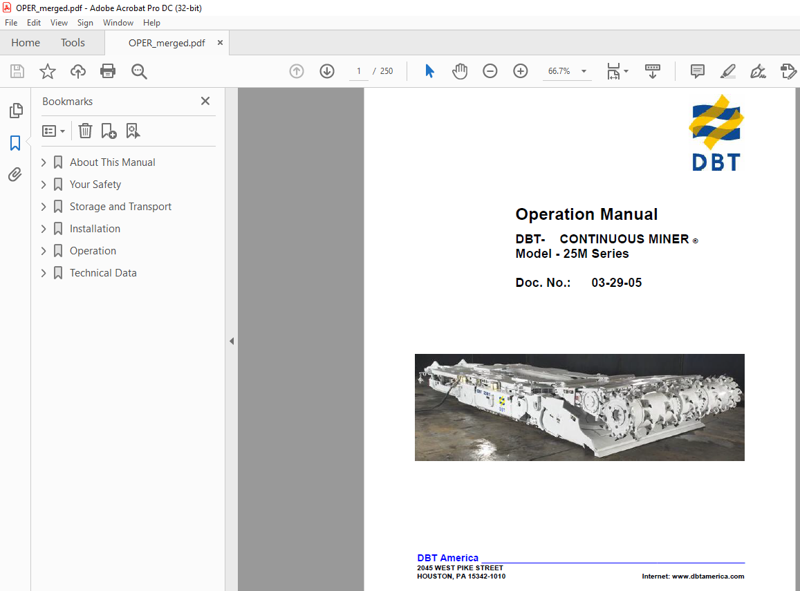 CAT DBT Continuous Miner 25M Series Operator’s Manual PDF ...