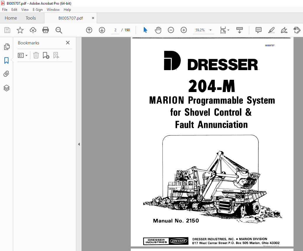 CAT Dresser 204-M MARION Programmable System for Shovel Control & Fault ...