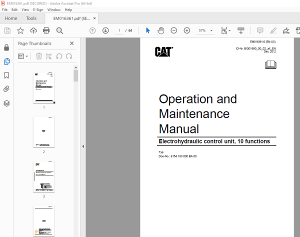 CAT Electrohydraulic Control unit, 10 function Operation & Maintenance ...