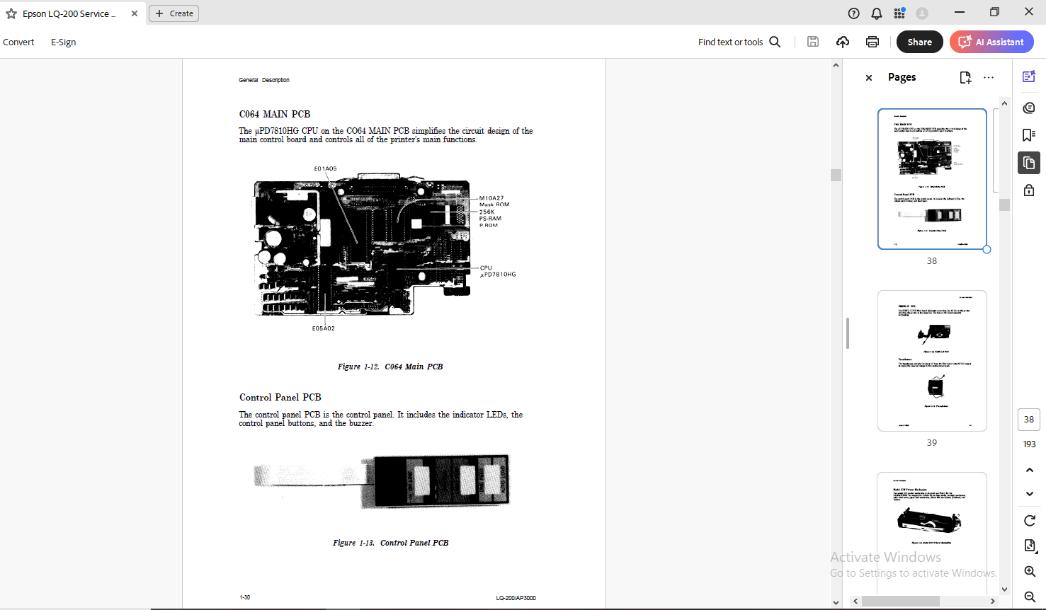 Epson LQ-200 Action Printer 3000 Service Manual - PDF