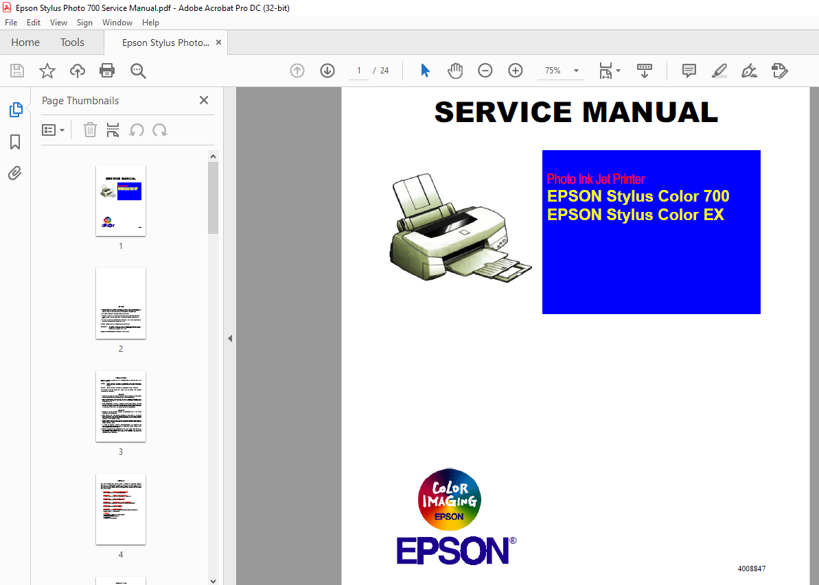 Epson Stylus Photo 700 Service Manual - PDF DOWNLOAD - HeyDownloads ...