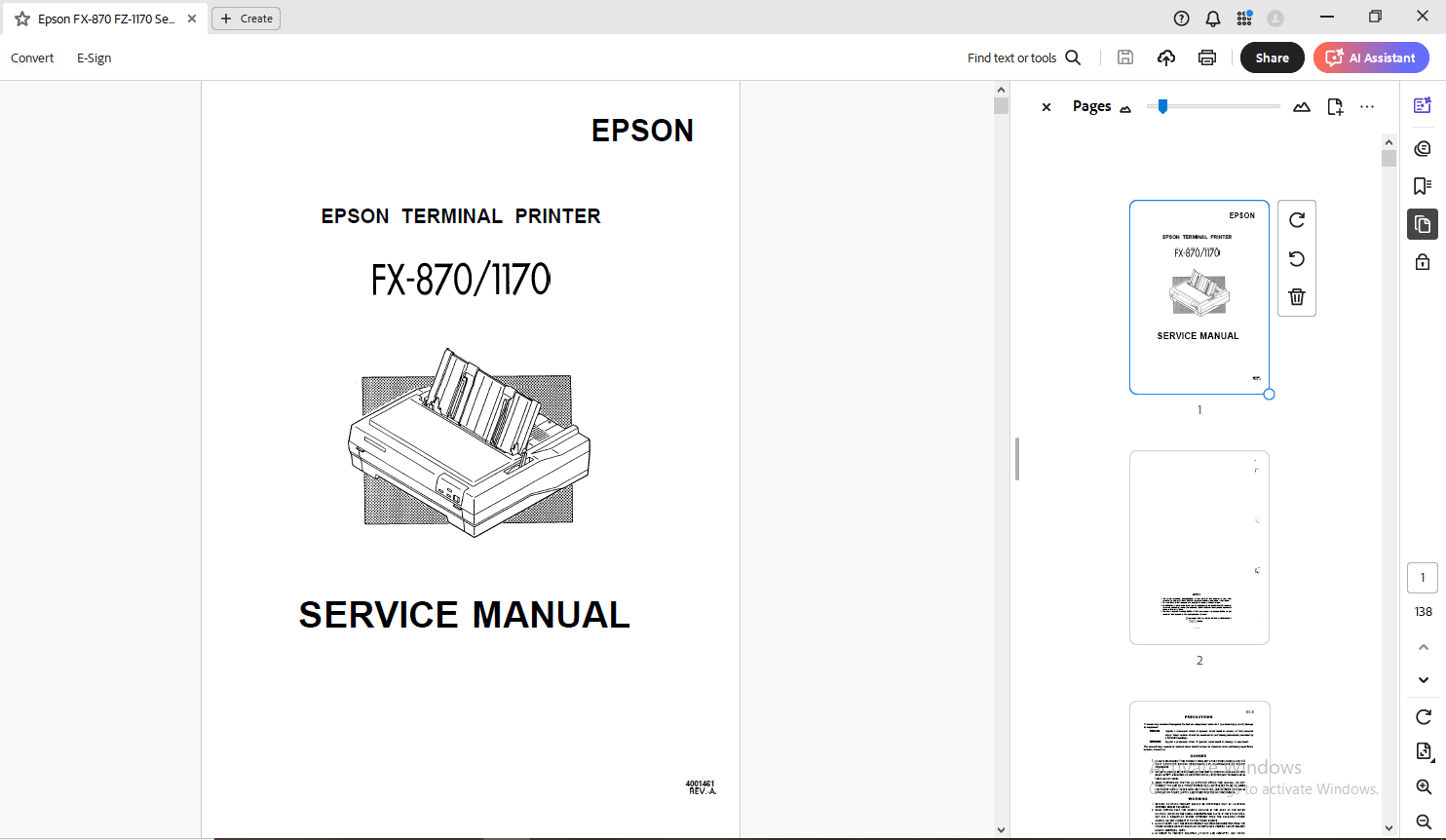 Epson Terminal Printer FX-870/1170 Service Manual – PDF – HeyDownloads ...