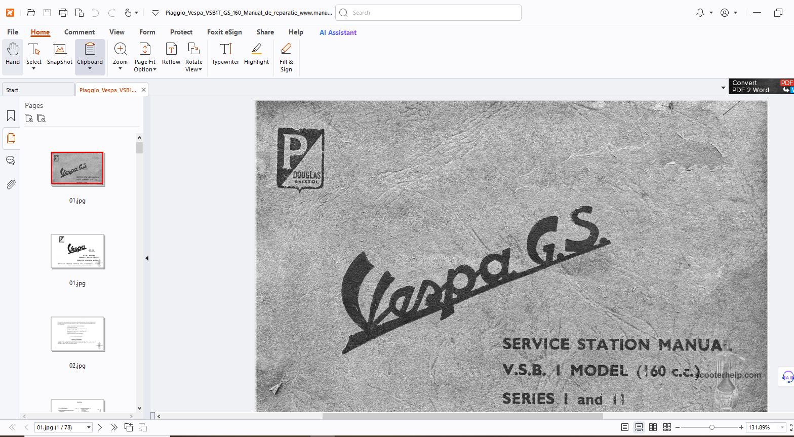 Piaggio Vespa VSB I Model GS 160 Series I & II Service Station Manual ...