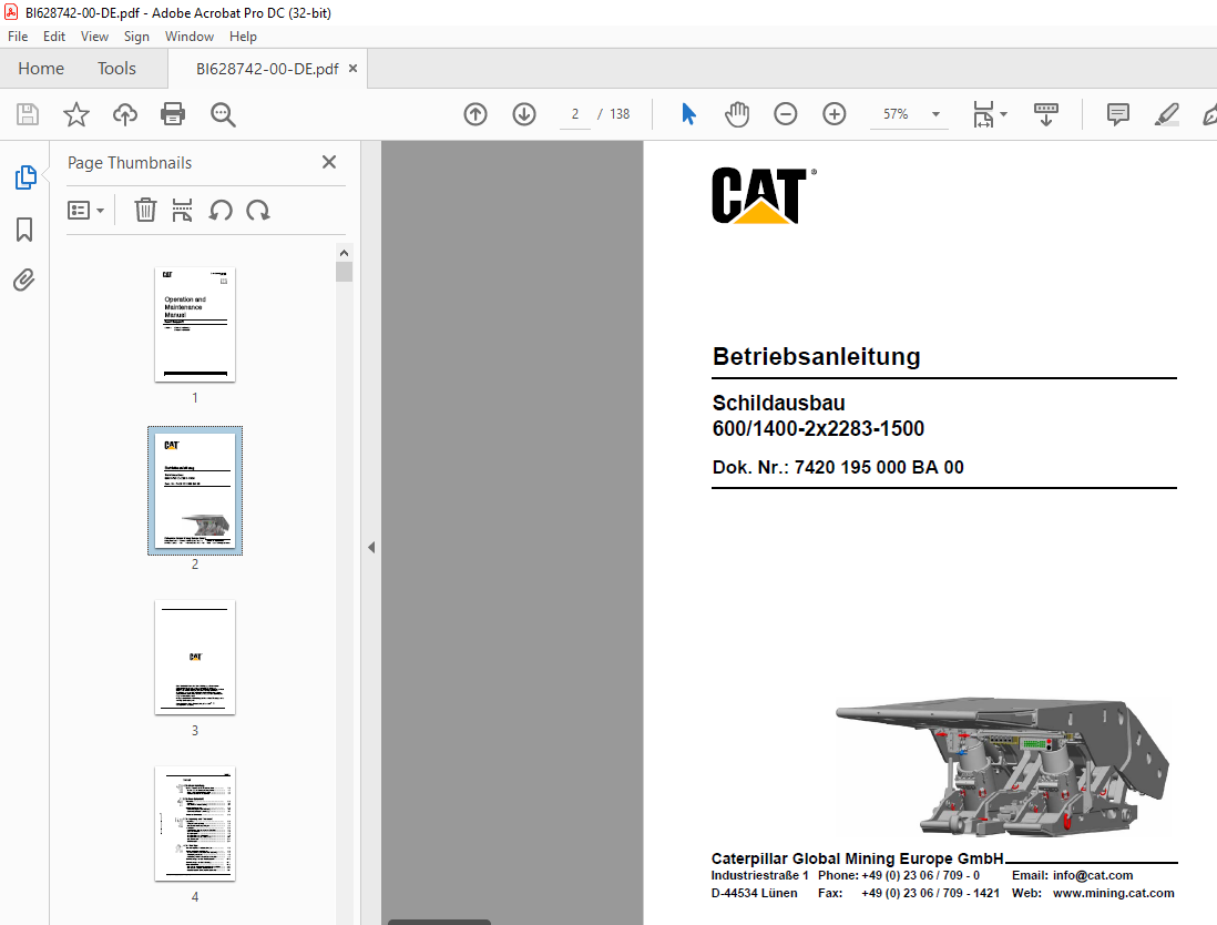 CAT Schildausbau 600/1400-2x2283-1500 Betriebsanleitung - PDF DOWNLOAD